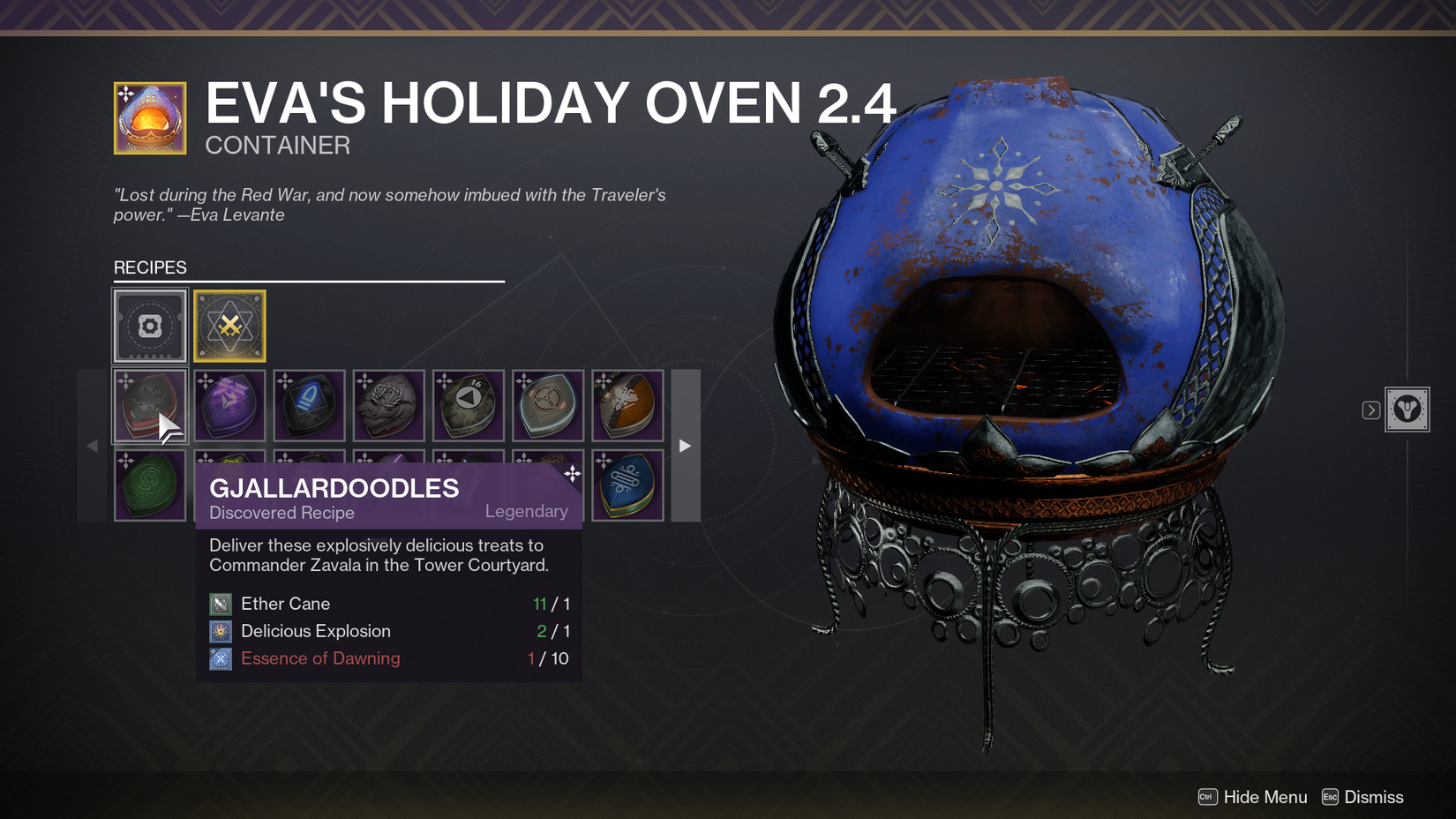 Destiny 2 the Dawning 2024 recipes and ingredients list