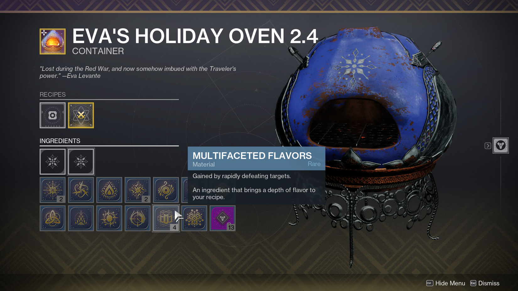 Destiny 2 the Dawning 2024 recipes and ingredients list