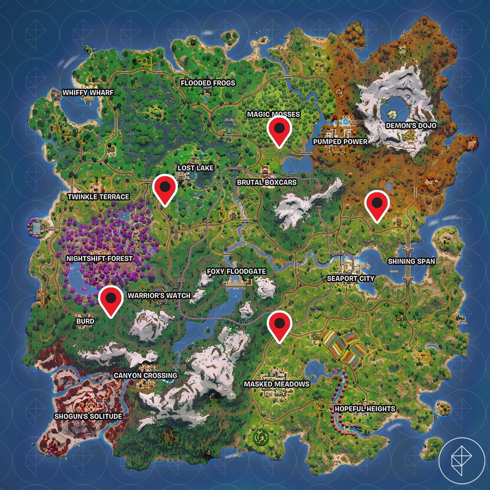 All forecast tower locations in Fortnite