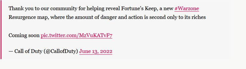 Call of Duty: Warzone has a preview for its new map, Fortune’s Keep