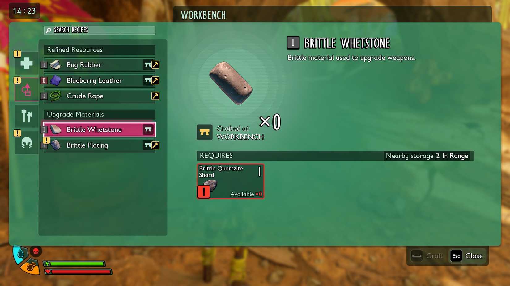 Where to find brittle quartzite for brittle whetstone in Grounded 2