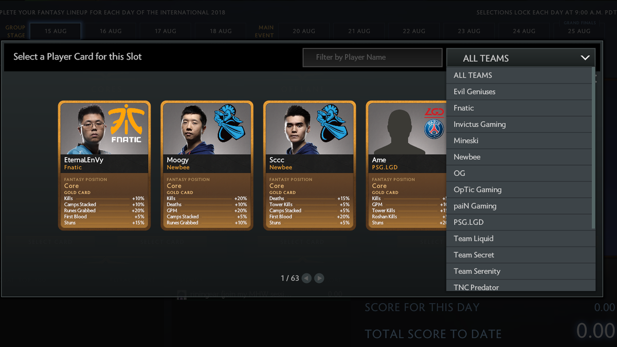 The International 8 Compendium Fantasy and Player Card guide
