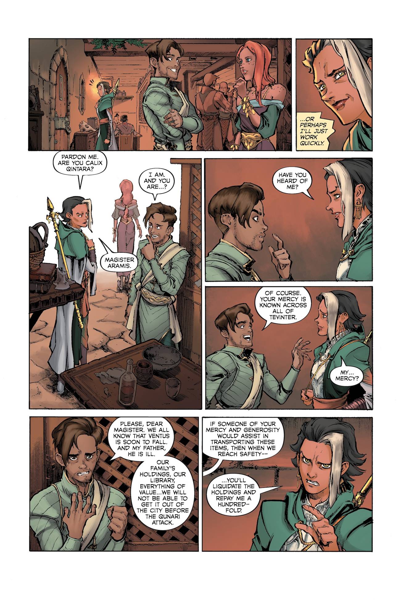 Check out the first six pages of Deception, the next Dragon Age tie-in ...
