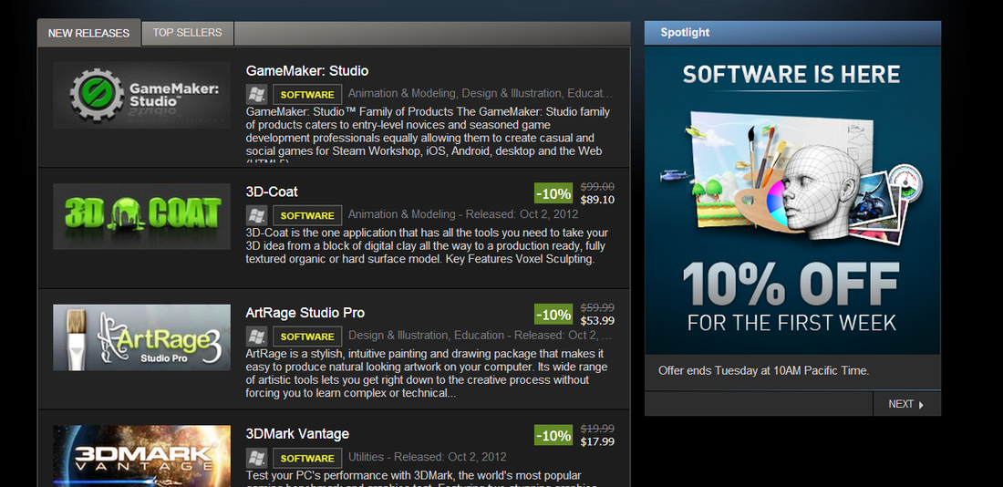 Valve launches apps on Steam, six programs 10 percent off through the week