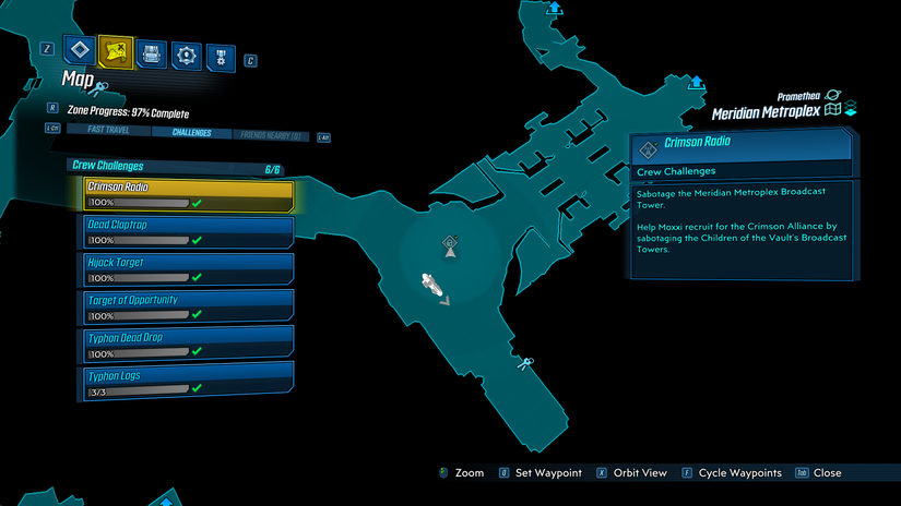 Borderlands 3 Meridian Metroplex challenges map guide