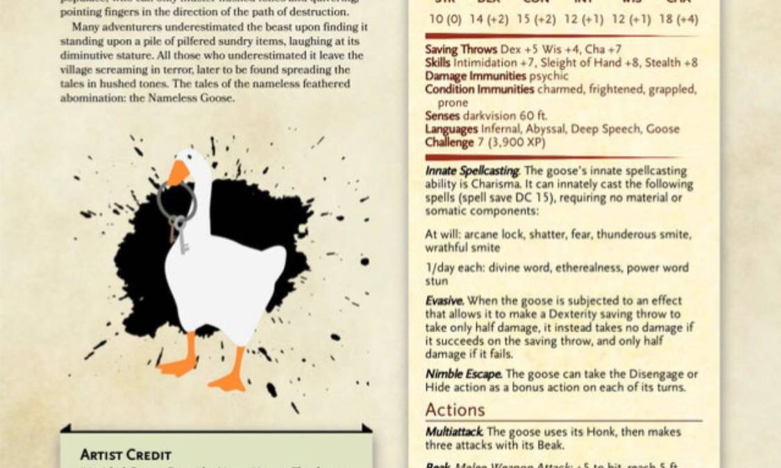 How to add the Untitled Goose Game goose to your next D&D campaign