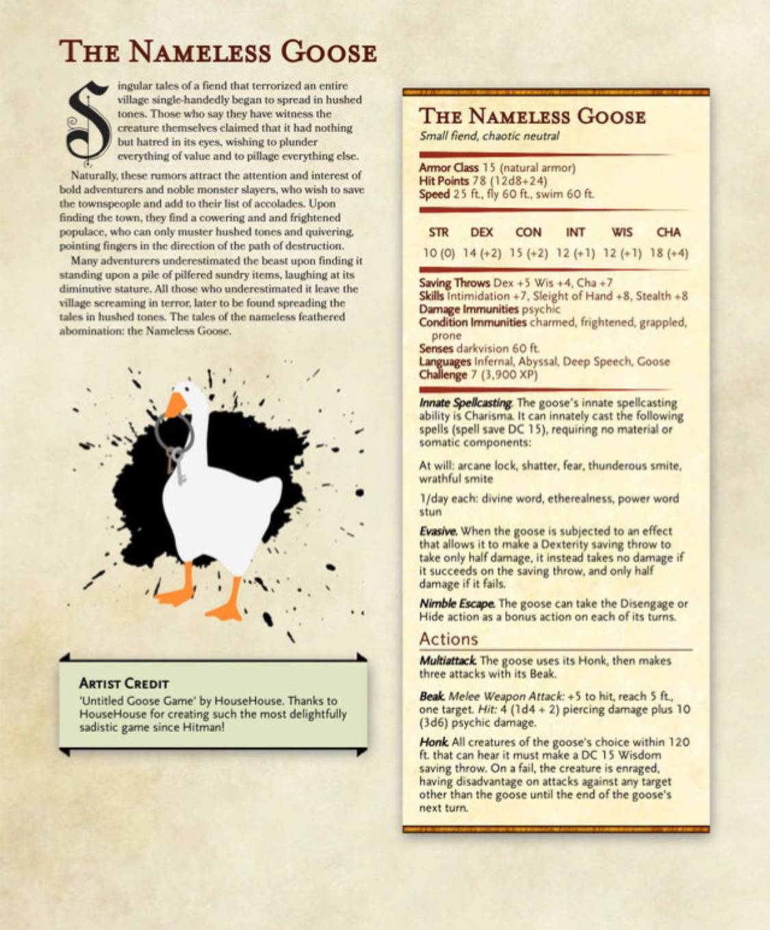 How to add the Untitled Goose Game goose to your next D&D campaign