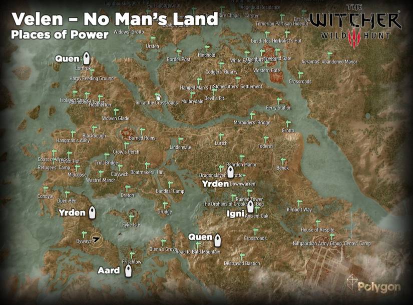 Witcher 3 Velen – No Man’s Land Places of Power locations map
