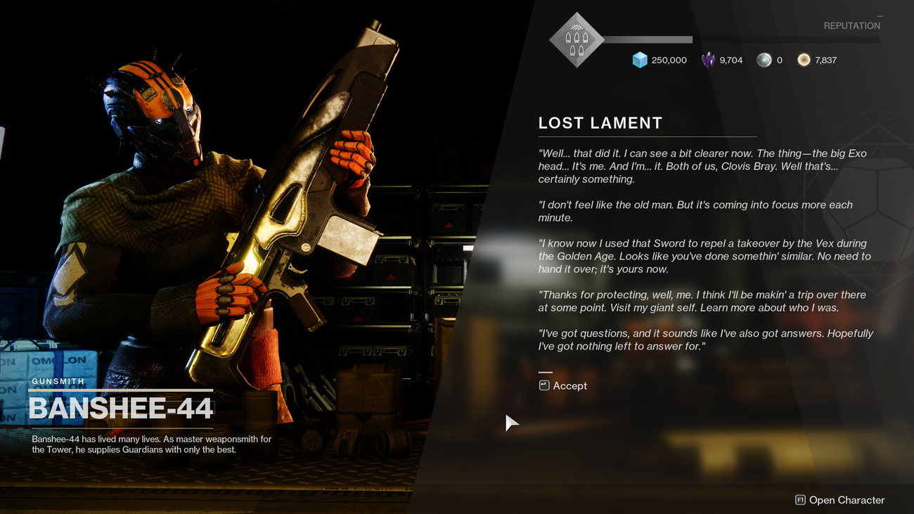 Destiny 2 chainsaw sword reveals the secret identity of a familiar face
