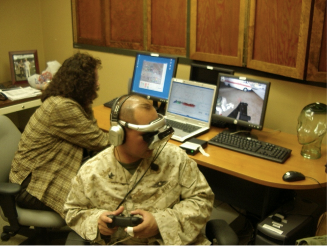 Using virtual reality to desensitize troops