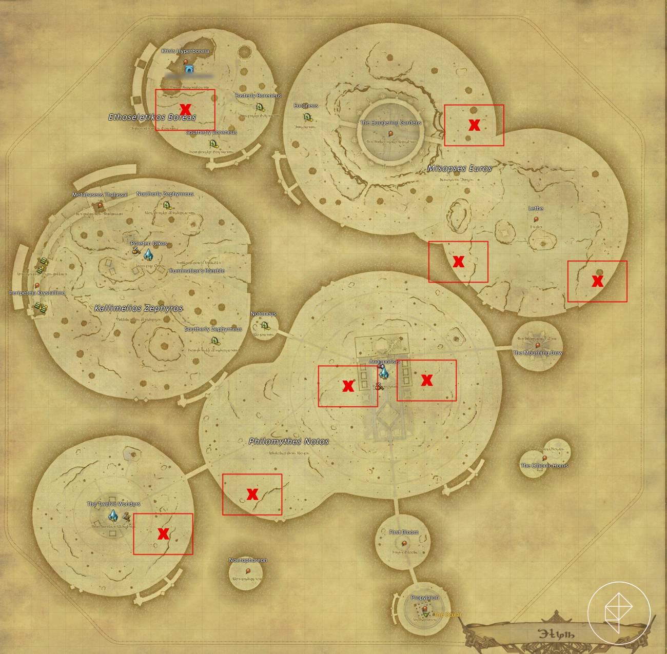 Ophiotauroskin treasure map locations in FFXIV: Endwalker