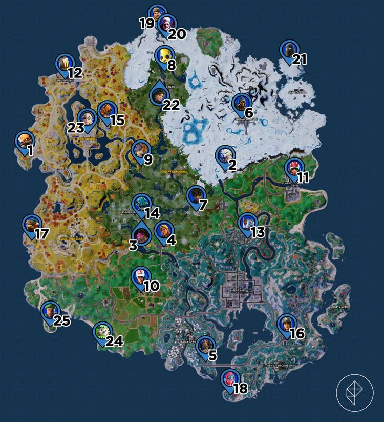 Fortnite Chapter 4 Season 3 character locations and map