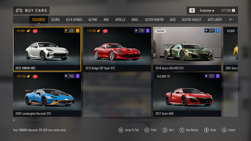 Forza Motorsport car list, including October Car Pass list