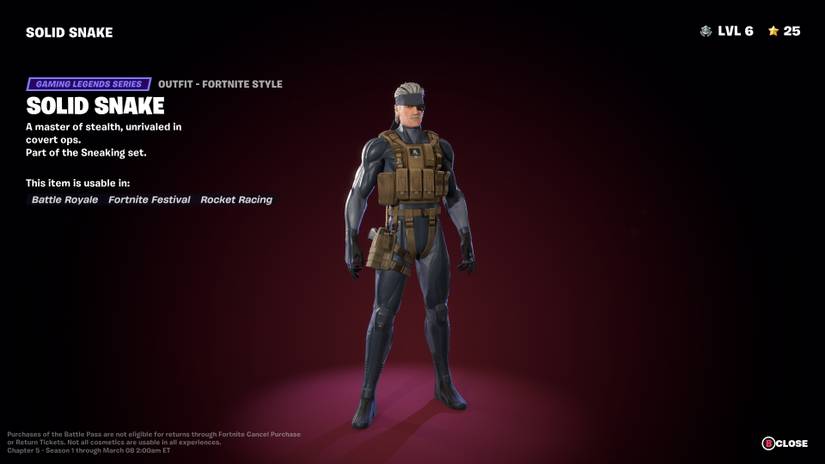 How to get the Solid Snake skin in Fortnite Chapter 5 Season 1