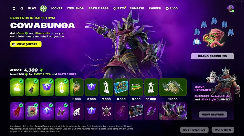 Fortnite TMNT event quest schedule and Cowabunga rewards