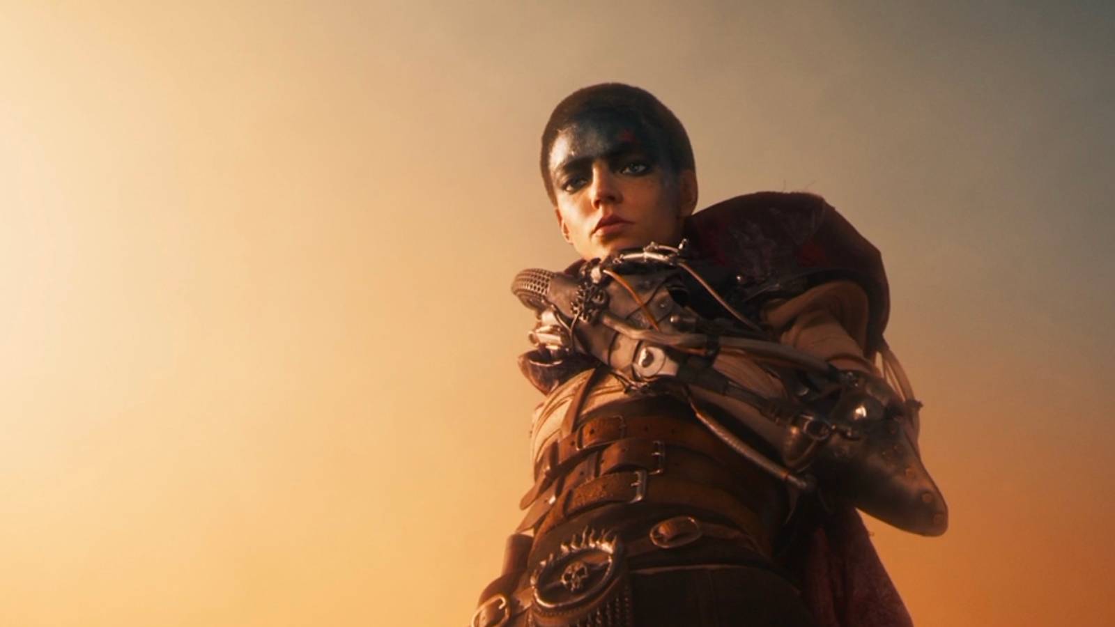 pointing sword down at camera