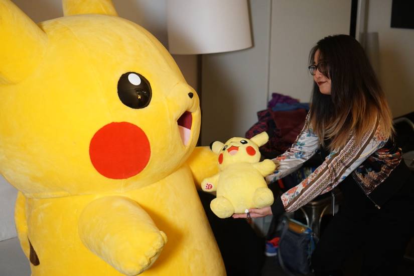 A giant Pikachu joins the staff of Polygon for a day